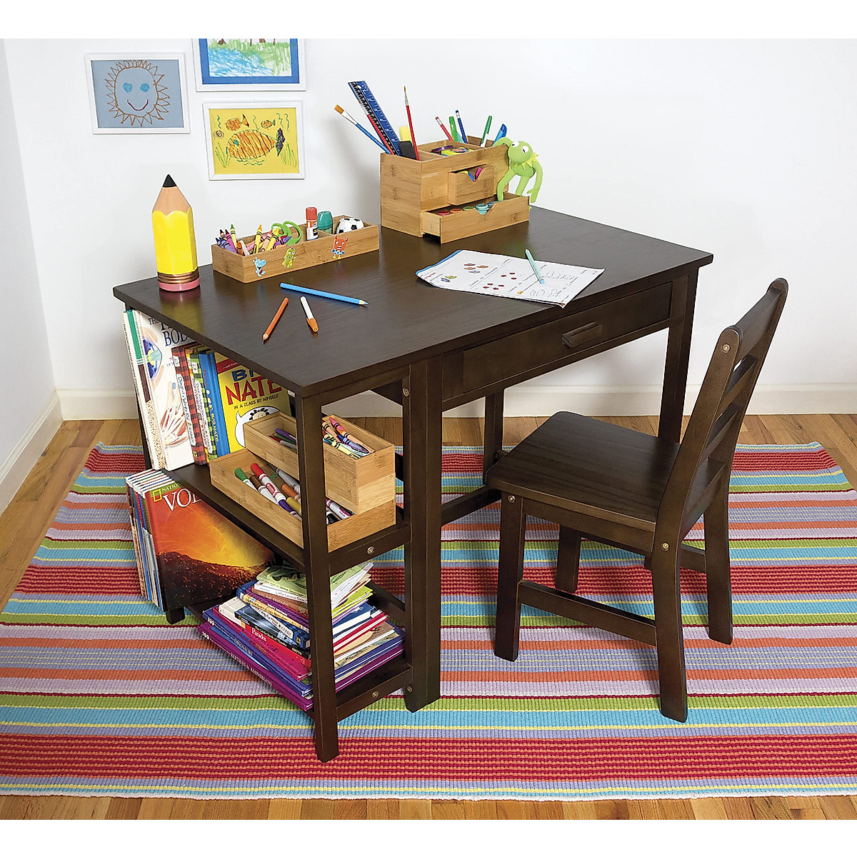 Lipper International 584WN Child's Work Station Desk and Chair, Walnut Finish