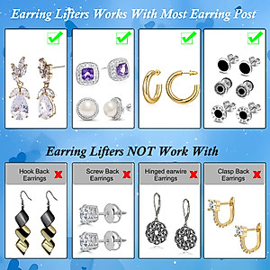 3 Pairs Earring Backs for Droopy Ears,10MM Adjustable Crown Large Earring Backs for Heavy Earring,18K Gold Plated Hypoallergenic Earring Lifters Secure Earring Backs for Studs(White+Gold)