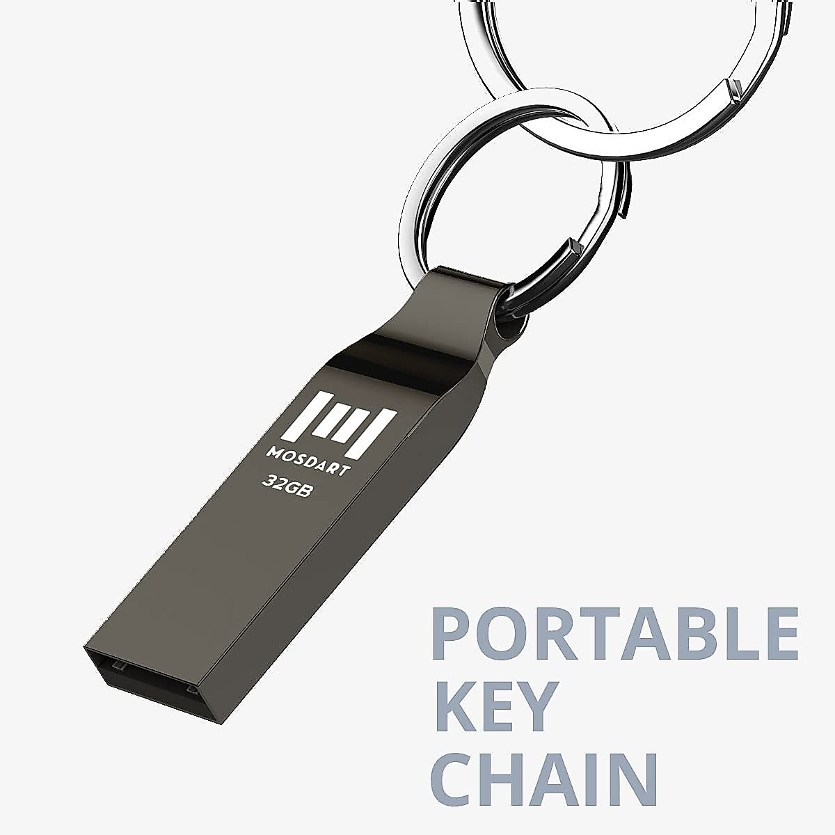 MOSDART Waterproof 32GB USB2.0 Flash Drive, FAT32 Metal Memory Stick with Keychain, for System Back, Data Storage, Titan Gray