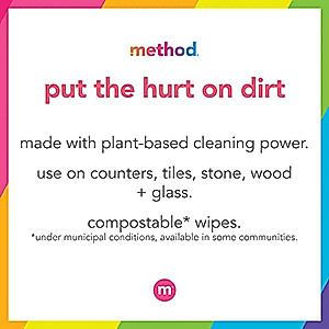 Method All-Purpose Cleaning Wipes, Pink Grapefruit, Multi-Surface, Compostable, 70 Count (Pack of 3)