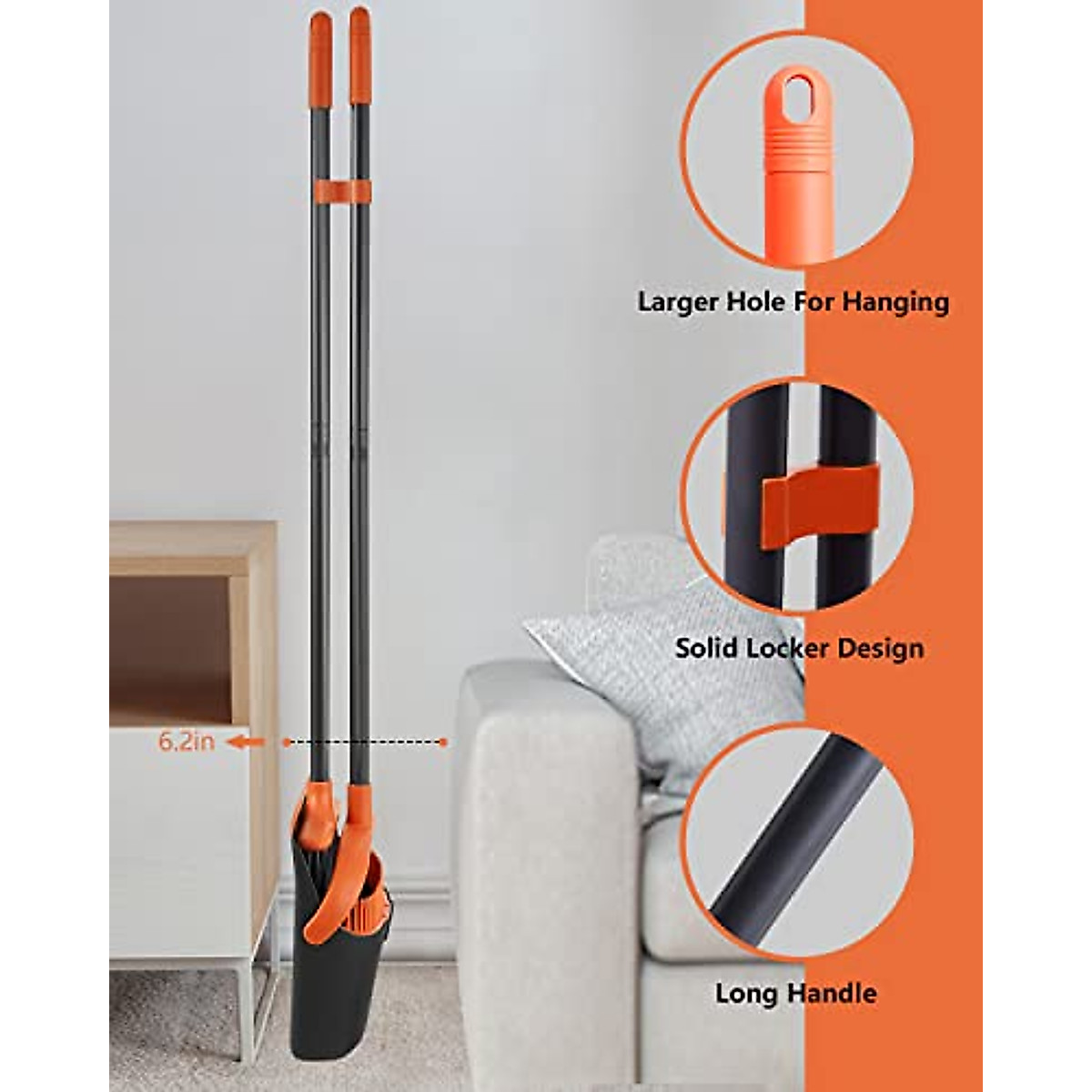 Broom and Dustpan Set for Home,Broom and Dust Pans with Long Handle,Indoor Broom with Dustpan Combo Set,Stand Up Broom and Dustpan,Kitchen Broom Dustpan for Home Room Office Lobby Floor Use(Orange)