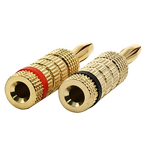 Monoprice Gold Plated Speaker Banana Plugs – 1 Pair – Closed Screw Type, for Speaker Wire, Home Theater, Wall Plates and More (Pack of 2)