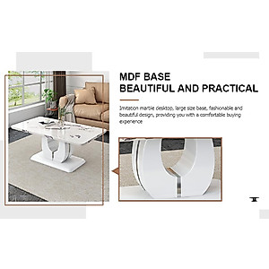 48’’ Modern Faux Marble Dining Table for 8, Large Rectangular Dining Room Table with White O-Shaped Bracket, Minimalist Kitchen Table for Restaurant, Meeting Room, Marble-Inspired Desktop