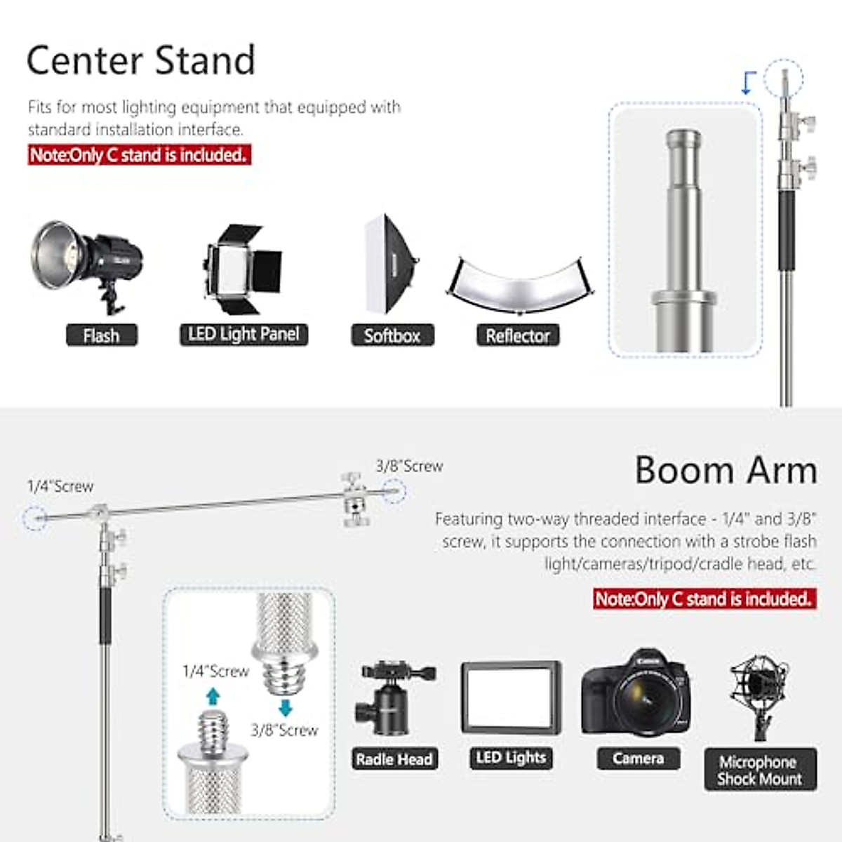 NEEWER Pro 100% Metal C Stand Light Stand with Wheels, Max. Height 10.8ft/330cm Adjustable Reflector Stand with 4ft/120cm Boom Arm & 3 Pulleys for Photo Studio Video Reflector, Monolight, etc