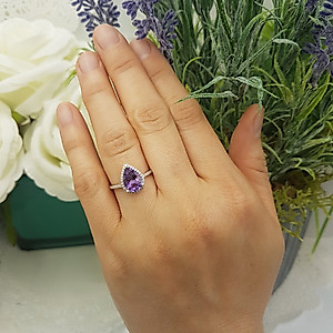 Dazzlingrock Collection 10X7 MM Pear Amethyst & Round White Diamond Engagement Ring for Women Sterling Silver, Size 5.5