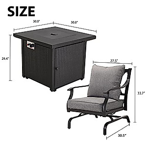 Grand patio 5PCS Patio Furniture Sets with 30 Inch 50,000 BTU Steel Square Propane Fire Pit Table,4 Rocking Metal Frame Chairs with Gray Cushions