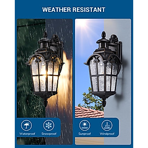 DEWENWILS Motion Sensor Outdoor Wall Lights Dusk to Dawn Exterior Light Fixture Wall Mount, Outdoor Porch Light with Water Ripple Glass, Wall Sconce Lantern for House Garage Patio