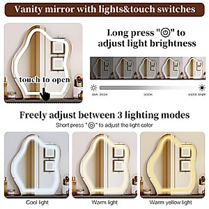 Ieejdn Makeup Vanity Desk with Cloud Lighted Mirror with Power Outlet and LED Strip, 3 Color Lighting Modes with Adjustable Brightness, 5 Large Drawer Vanity Table,for Bedroom, Grey