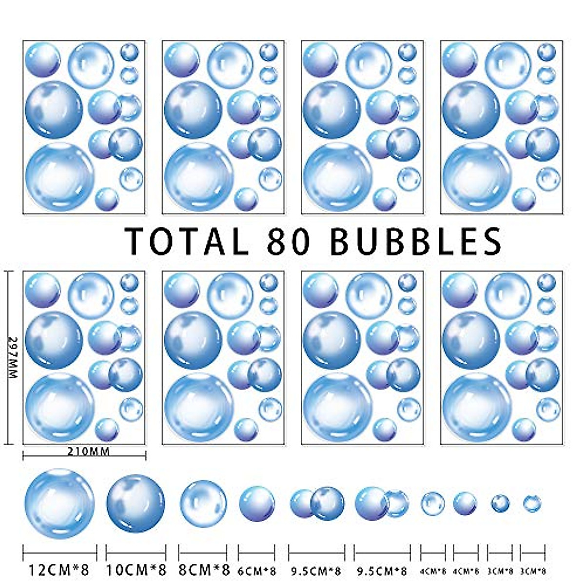 XIAOMAN Transparent Bubble Wall Decal Sticker Cutout Kid's Under The Sea Birthday Party Decoration Blue White Colour Bubble Ocean Background Decor Water Soap Bath Decor for Mermaid Baby Shower (Blue)