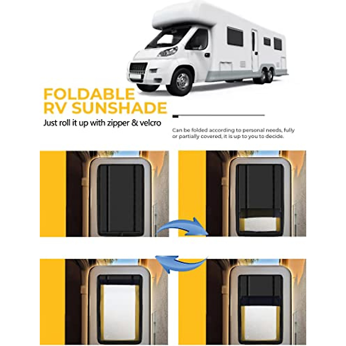 RV Window Shade Coverings with Zipper,Foldable Camper RV Door Window Shade RV Curtains for Camper Insulator for Motorhome Skylight & Window, Camper Accessories for Inside Travel Trailers