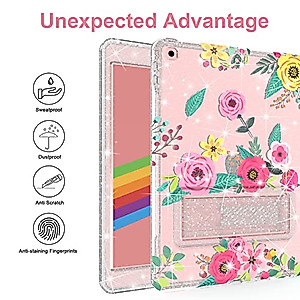 Rantice iPad 9th Generation Case, iPad 8th Generation Case, iPad 7th Generation Case, iPad Case for Women Girl Kids, Slim Shockproof Glitter Flower Clear Transparent iPad 10.2 Case with Kickstand