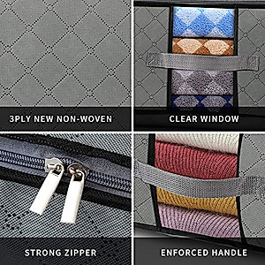 Lesteco Extra-Large Under Bed Storage Foldable Container [4-pack] Underbed Storage Bins with Strong Handle and Metal Zipper Clear Window Thick Fabric Grey Color