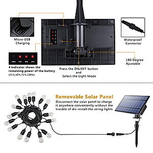 BrizLabs Outdoor Solar String Lights, 39ft Hanging Solar Patio Lights with 16 LED Shatterproof Bulbs, S14 Waterproof Solar String Lights 4 Modes for Patio Garden Backyard Gazebo Porch Balcony, 2700K