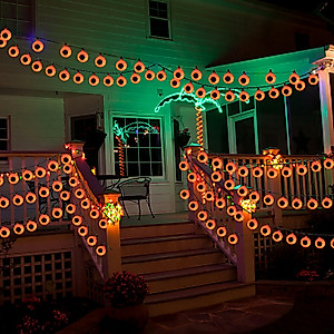 HUGSVIK Big Eyeball Solar Orange Halloween Lights, 26Ft 40 LED Solar Halloween Lights String with 8 Modes, Waterproof Solar Halloween Decorations Outdoor Lights for Patio Porch Garden Yard Decor