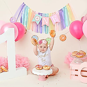 Donut 1 to 2 Years Old Birthday Banner - Donut Theme Birthday High Chair Banner, a Soft Rainbow Ribbon Tutu Group, Sweet Days, Leaving a Wonderful Party Time, Perfect Party Decoration. (Donut 1)