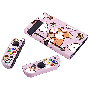 eXtremeRate PlayVital Back Cover for Nintendo Switch Console, Separable Protector Hard Shell for Joycon, Dockable Protective Case with Colorful ABXY Direction Button Caps - Squirrel with Acorn