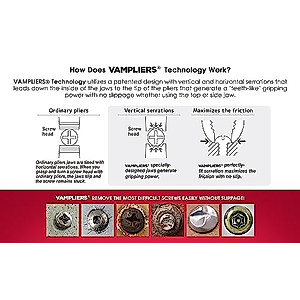 VAMPLIERS 6.25" Screw Extraction Multipurpose Pliers with Unique Non-Slip Jaws. Patented Stripped Screw Remover Tool. Effeciently extracts any damaged or rusted screws/fasteners. Made in Japan: VT-001