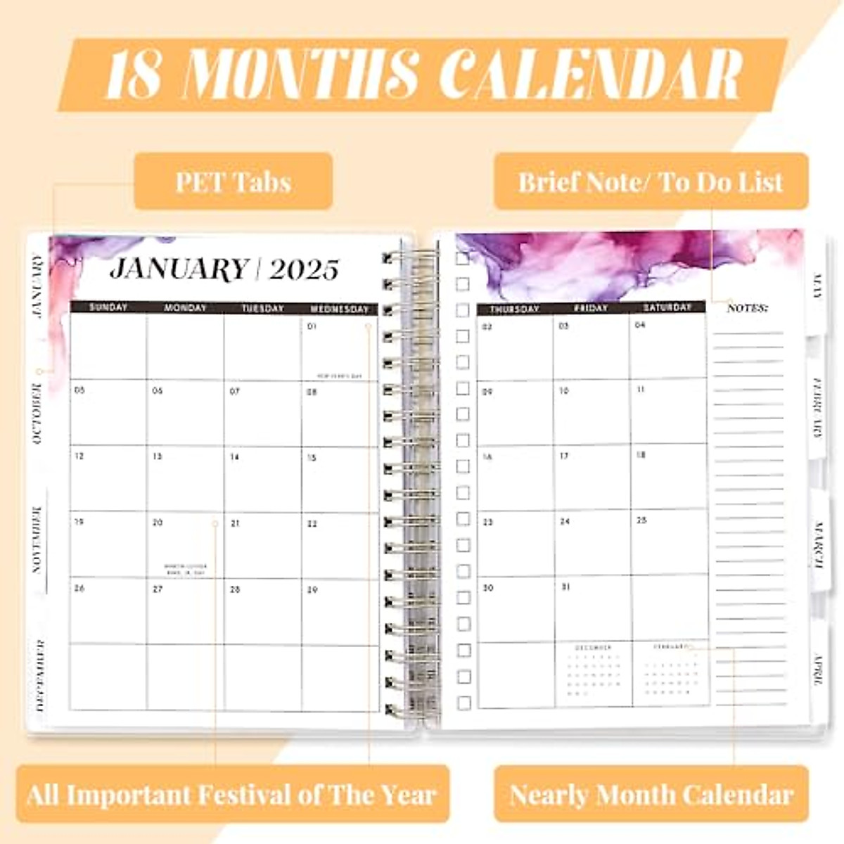 Montcool Planner 2024-2025 7.9" x 9.8", Large 18 Months Daily Weekly Monthly Planner Yearly Agenda Jan. 2024–Jun. 2025, Page Tabs, Separator Page, Pocket Folder, Bookmark, Sticky Note Set