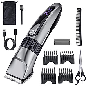 Cordless Hair Clippers for Men, Professional Hair Trimmer, Powerful Hair Grooming Cutting kit, Rechargeable Waterproof Electric Mens Haircut Clipper for Barbers & Home Use with LED Display