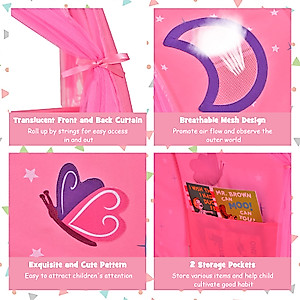 Costzon Kids Dream Bed Tent, Portable Baby Playhouse Privacy Space Twin w/Double Net Curtain, Princess Tent w/Inner Pocket & Carrying Bag, Children Play Tent for Girls (Pink)