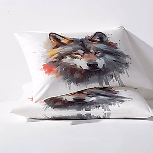 Wolf Sheets Full Size, Wolves Animal Bed Sheets, Patterned Bedding Sheets & Pillowcases 4 Piece Set - Soft Microfiber Deep Pocket Fitted Sheet & Flat Sheet & 2 Pillow Cases L8-&-112
