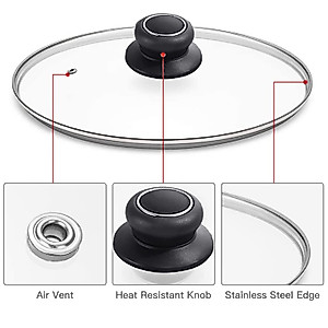 10 Inch Tempered Glass Lid for Frying Pan, 10" Glass Covers for Pots, Pans, Skillets and Cast Iron, Compatible with All 10" Diameter Cookware, Clear, 1 Set