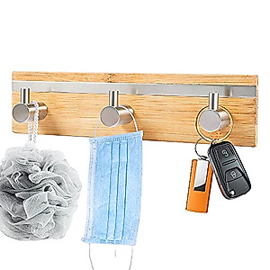 Picowe Key Holder Wall Key Rack Adhesive Bamboo Key Hooks Key Hanger Key Organizer for Wall for Kitchen Bathroom Mudroom Hallway Entryway