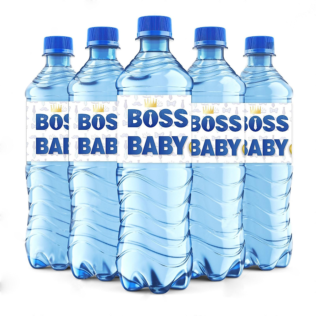 Ambishi 32 Pcs Boss Boy Water Bottle Labels, Boys 1st Birthday Party Decoration Stickers, Baby Shower/Gender Reveal Party Favors Water Bottle Decor Sign