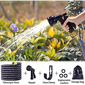 Expandable Garden Hose 100ft, No-Kink Expanding Flexible Water Hose, 3/4" Solid Fittings - Extra Strength Fabric