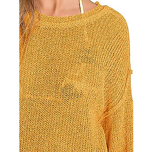 Danedvi Womens Long Sleeve Oversized Sweater Tops Crewneck Ribbed Knit Pullover See Through Lightweight Crochet Jumper Orange