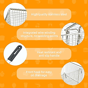 Delizon Electric Fryer Basket for Frying Serving Food, with Rubber Handle Grip, 7.2" x 8.3" x 4.3" Heavy Duty Construction Suitable for fry chicken, fish, french fries, (1 PCS)