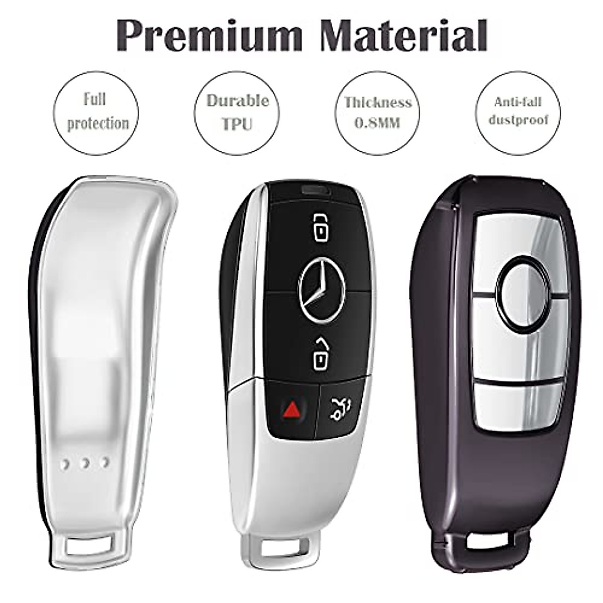 Lcyam Key Fob Cover Smooth Durable Remote Case Fits for Mercedes-Benz A220 E63S AMG E-Class GLE 350 4MATIC E300 E400 E43 W213 Smart Key 2019 2020 2021, Black