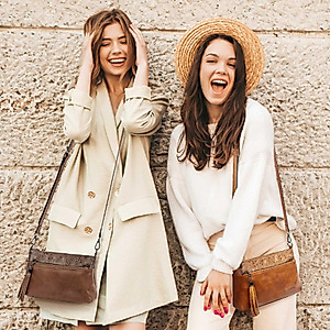 LAVAWA Western Purses for Women Ladies Wristlet Wallet Small Crossbody Cell Phone Clutch Purse Embossed with Tassel (Coffee)