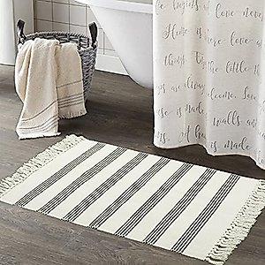 Boho Bathroom Rug 2X3 ft LEEVAN Geometric Cotton Striped Rug with Tassel Door Mat Cotton Line Indoor Floor Mat Bohemian Hand Woven Chic Printed Bedside Rugs for Kitchen Living Room