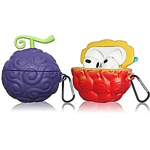 [2Pack] Fruit Cover for AirPods 3 Case Cute 2021 Released,3D Cartoon Silicone Protective Accessories Set Kit for Devil Fruit for AirPods 3rd Generation Case for Boy Girl(Purple&Red Yellow Devil Fruit)