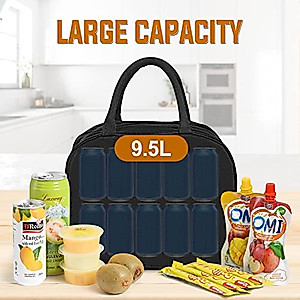 NisuAM Lunch Bag Women Large Lunch Box for Men Reusable Insulated Lunch Tote Bag, Leakproof Portable Lunch Box Cooler Bag for Work Picnic Office Travel - Black