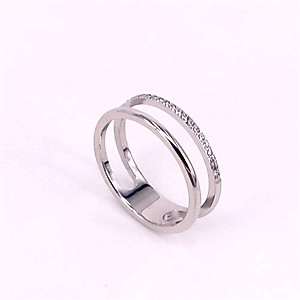 IFUAQZ Women's Stainless Steel Cubic Zirconia Ring Knuckle Midi Stacking Double Lines Eternity Bands Silver Size 6