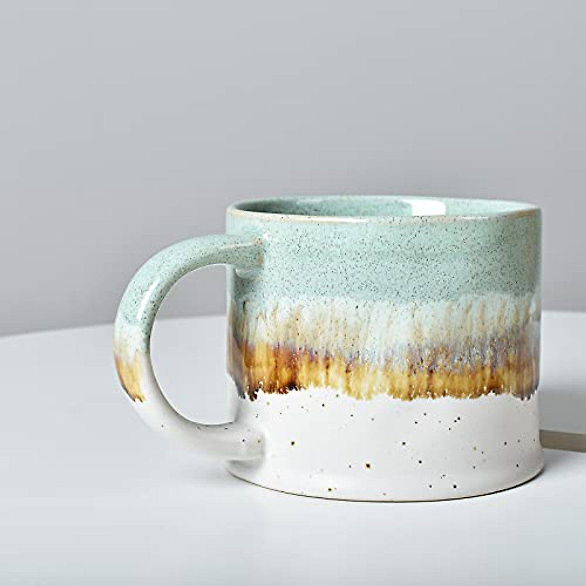 Bosmarlin Medium Ceramic Coffee Mug Set of 2, 15 oz, Big Stoneware Tea Cup for Office and Home, Dishwasher and Microwave Safe (Green, 2)