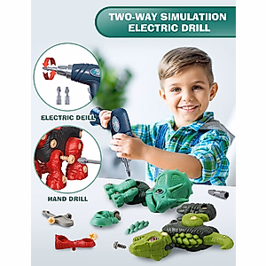 EduCuties Dinosaur Toys for Kids 3-5, Take Apart Dino Games for Boys Girls Age 5-7, Construction Building Educational STEM Sets with Electric Drill for Children Birthday Present