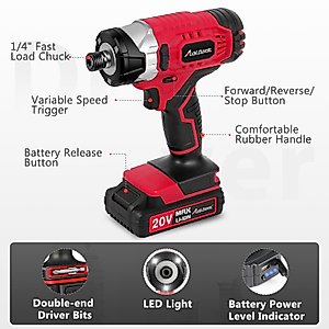 AVID POWER Impact Driver Kit, 180N.m. 20V Cordless 1/4-Inch Hex Impact Drill/Driver Set, Variable Speed, with 14Pcs Sockets, 10Pcs Driver Bits and Tool Bag