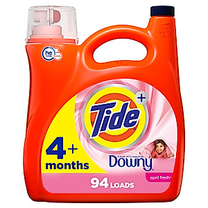 Tide plus Downy Liquid Laundry Detergent Soap, April Fresh Scent, HE Compatible, 94 Loads, 132 fl oz, Tide Laundry Detergent, Liquid Laundry Detergent
