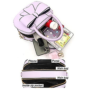 Girls Bowknot Handbag Purse Cute Leather Mini Shoulder Bag for Women Top-handle Totes Satchel (Pink)