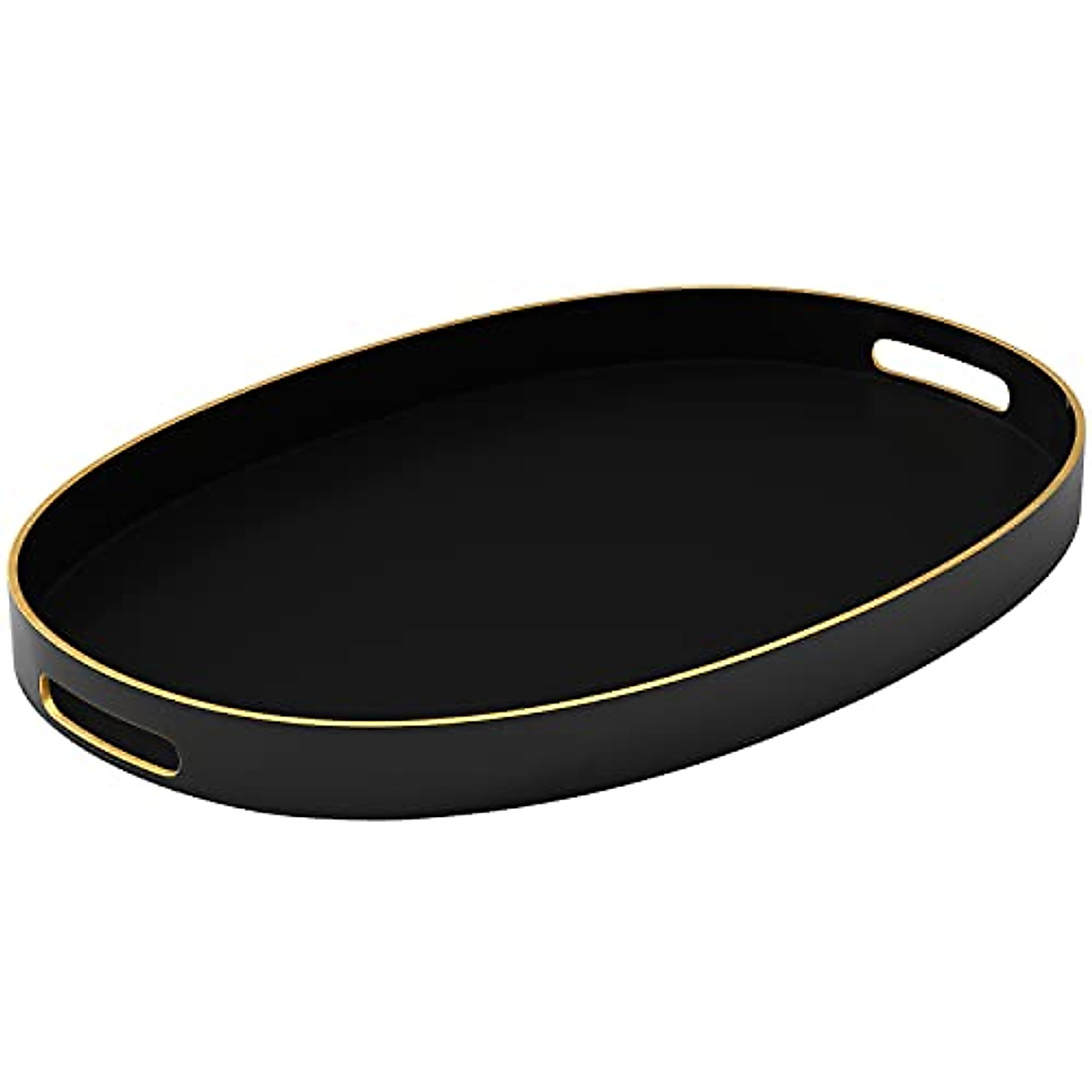 American Atelier Black Serving Tray with Gold Trimming | Oval Serving Tray with Handles | Trays for Serving Food, Coffee, Tea, and More | Classic Oval Coffee Table Tray in Black