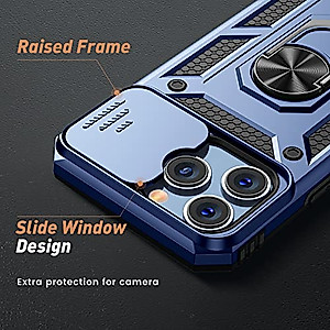 Goton Armor Case for iPhone 13 Pro Case with Slide Camera Cover & Kickstand, Heavy Duty Military Grade Protection Phone Case, Built-in 360° Rotate Ring Stand, Shockproof Full Body Rugged Case (Blue)