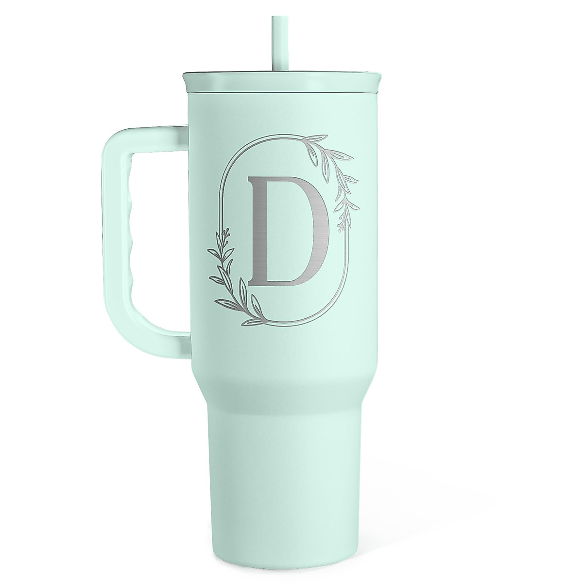 Personalized Monogrammed Tumbler with Handle 40oz, Letter D Tumblers Insulated Coffee Travel Cup, Custom Initial Gift for Women Girls Friends, Monogram Gift for Christmas Birthday Mothers Day