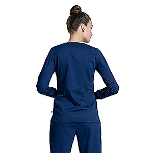 Cherokee Women Scrubs Top Workwear Revolution Tech Long Sleeve V-Neck WW855AB, L, Navy