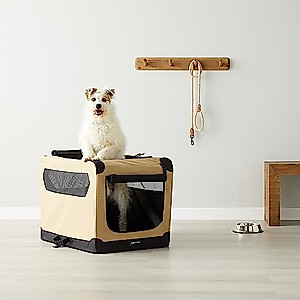 Amazon Basics 2-Door Collapsible Soft-Sided Folding Soft Dog Travel Crate Kennel, Medium (21 x 21 x 30 Inches), Tan