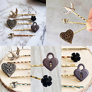 Steampunk Hair Pin, Butterfly Bobby Pin, Steampunk Hair Clip, Heart Lock Hair Clip, Black Rose Barrette, Bird Hair Barrette, Womens Hair Pin