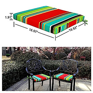LFNOONE Outdoor Patio Chair Cushions 17"x17" Water-Resistant Garden Chair Cushions,Colorful High Density Sponge Filling Glider Lawn Seats mat,Set of 2,with 4 Rope Fixed Straps