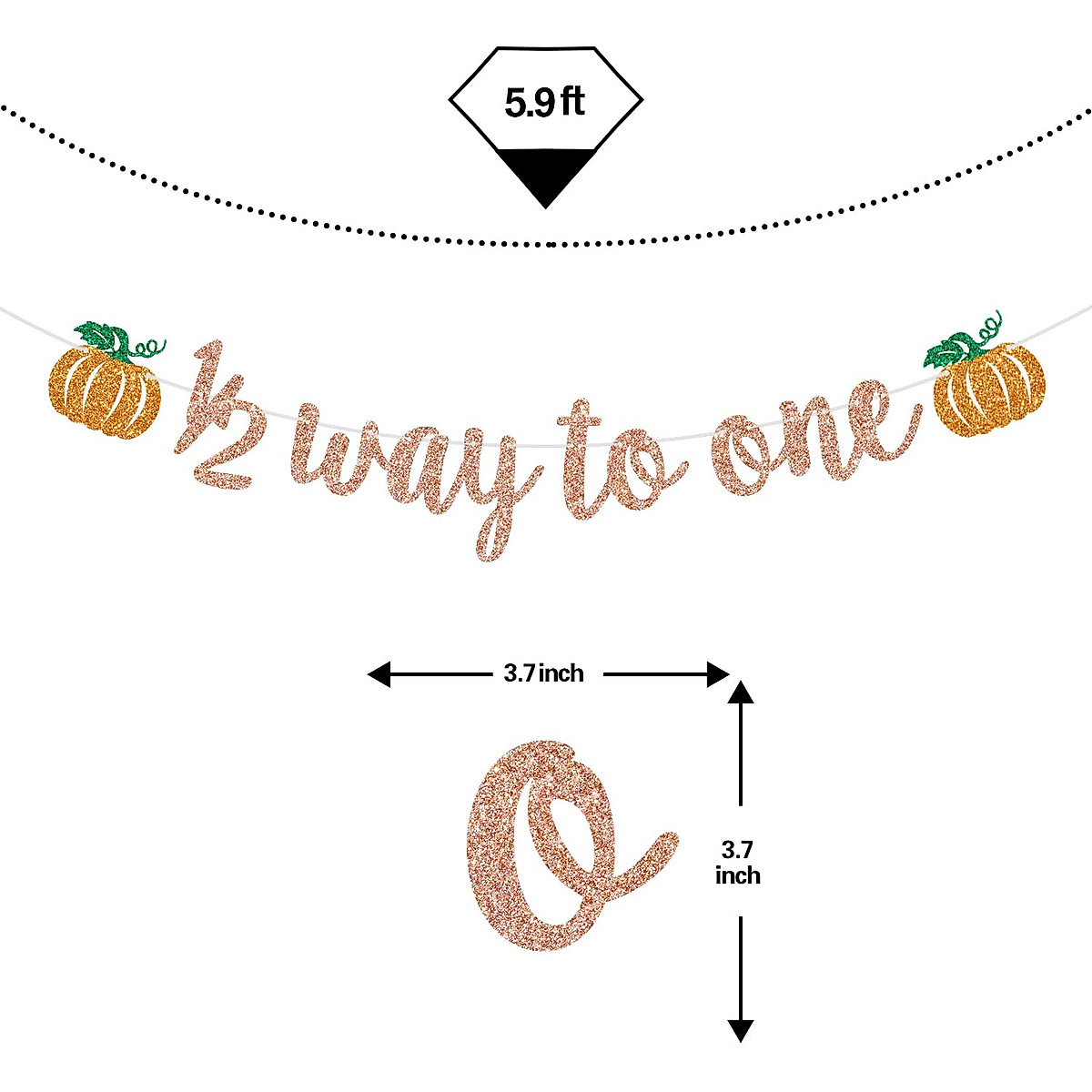 Pumpkin 1/2 Way to One Banner, Fall Half Birthday Decorations Girl, Happy 6 Months, Little Pumpkin Baby Shower Birthday Party Decorations, Rose Gold Glitter